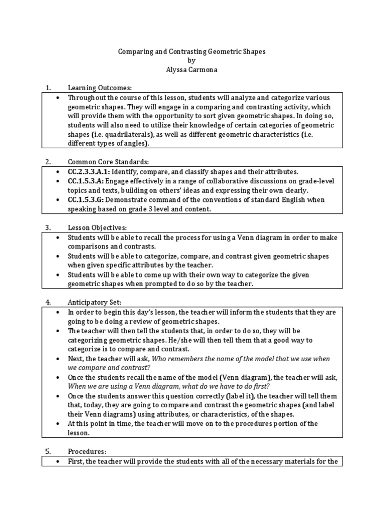Comparing Geometric Shapes in Class | PDF | Educational Assessment | Shape
