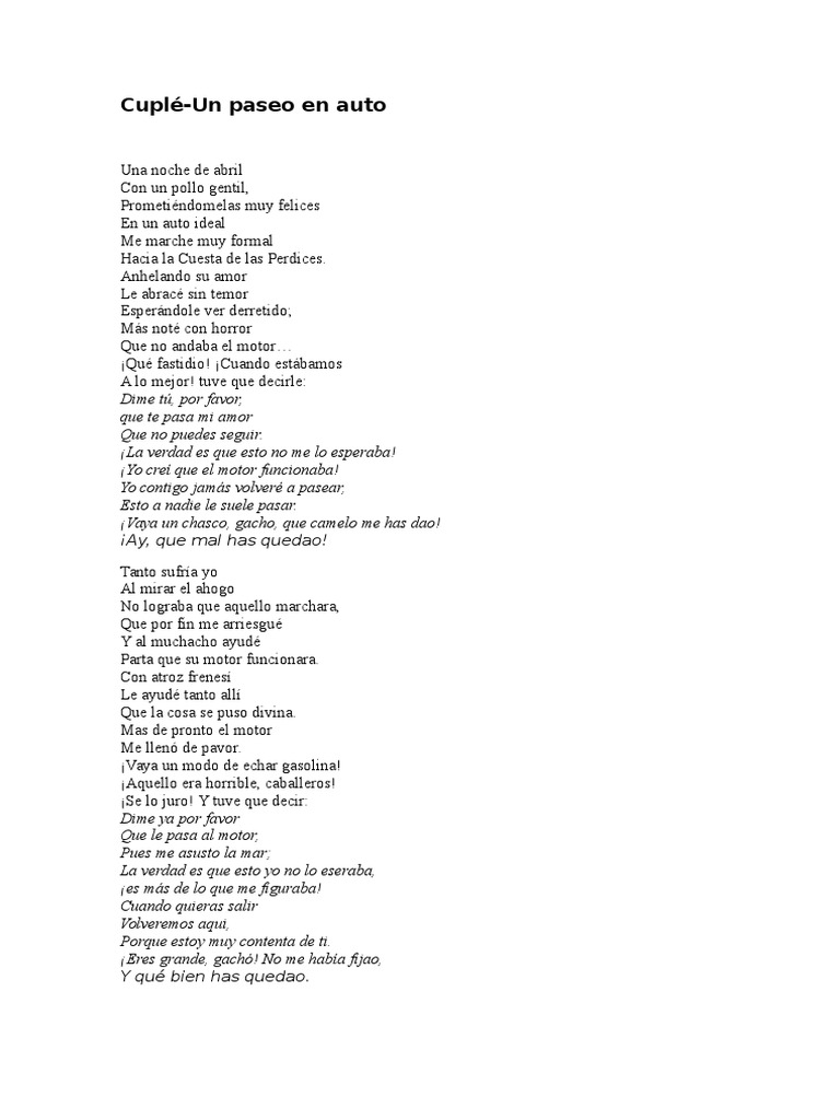 Cuplé-Un Paseo en Auto | PDF
