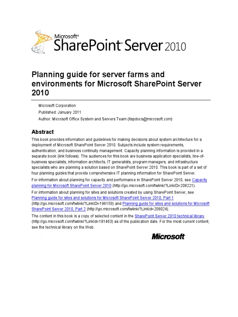 Planning Guide For Server Farms and Environments For Microsoft ...