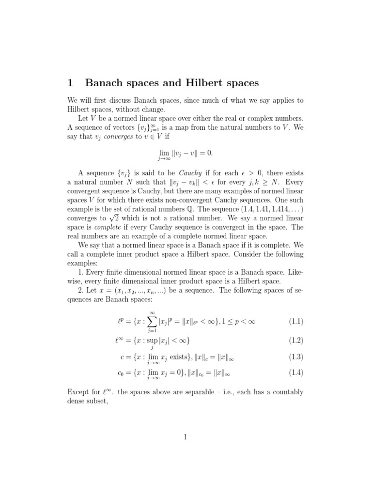 1 Banach Spaces and Hilbert Spaces | PDF | Banach Space | Continuous Function
