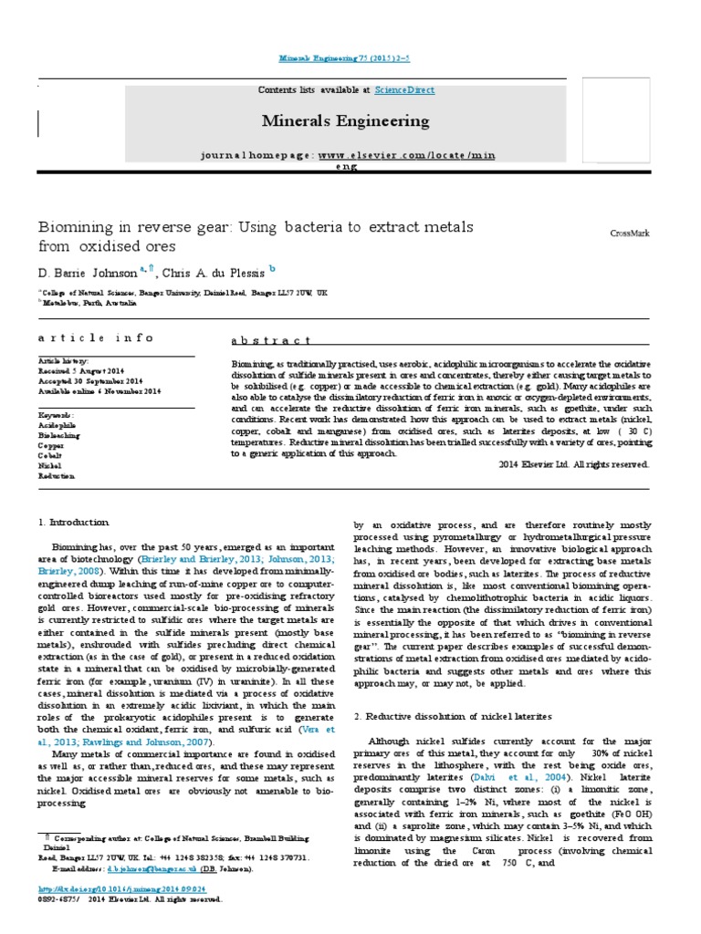 Minerals Engineering: Biomining in Reverse Gear: Using Bacteria To ...