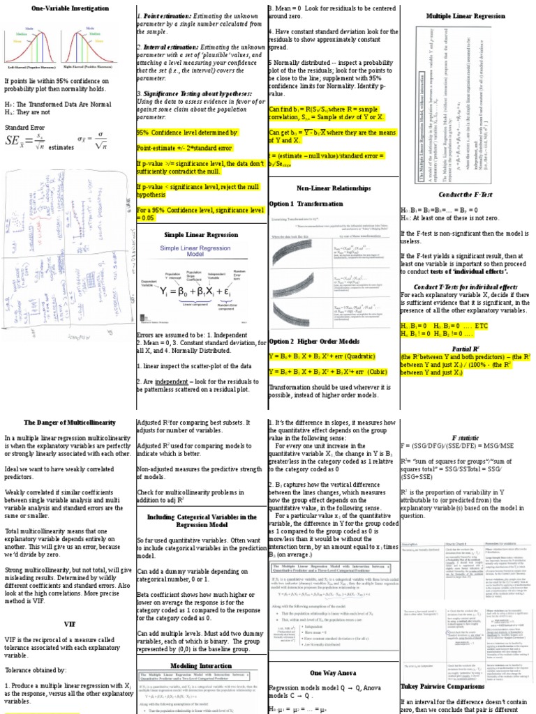 Cheat Sheet Statistics | PDF | Multicollinearity | Errors And Residuals