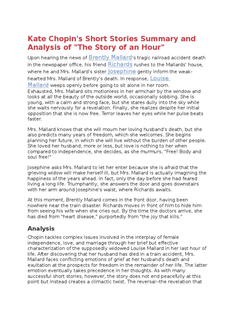 Kate Chopin's Short Stories Summary and Analysis of "The Story of An ...