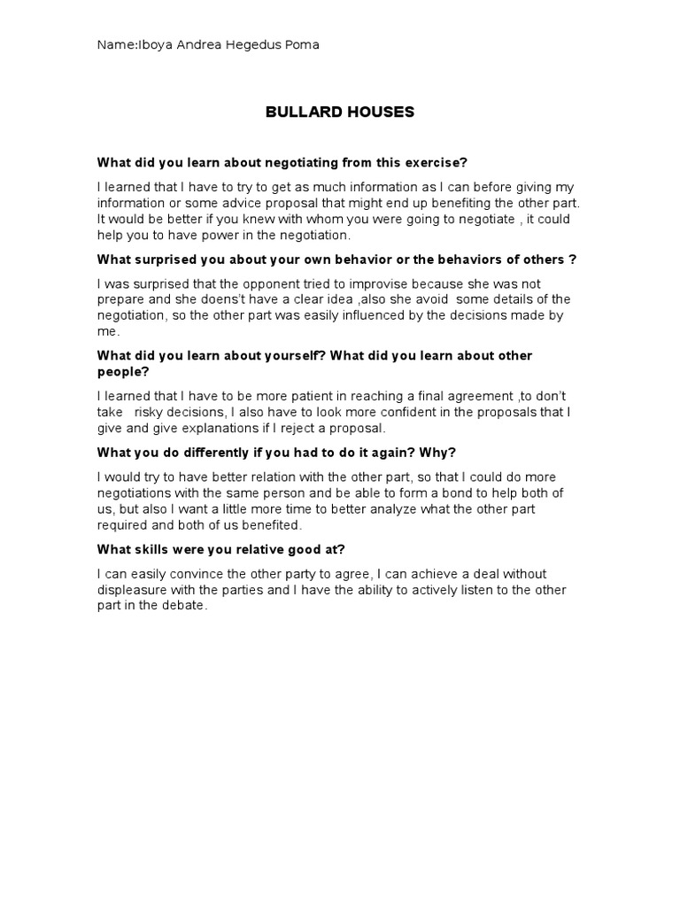 Bullard Houses: Name:Iboya Andrea Hegedus Poma | PDF