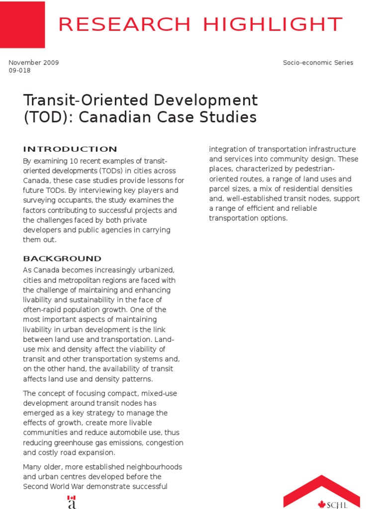 Research Highlight: Transit-Oriented Development (TOD) : Canadian Case ...