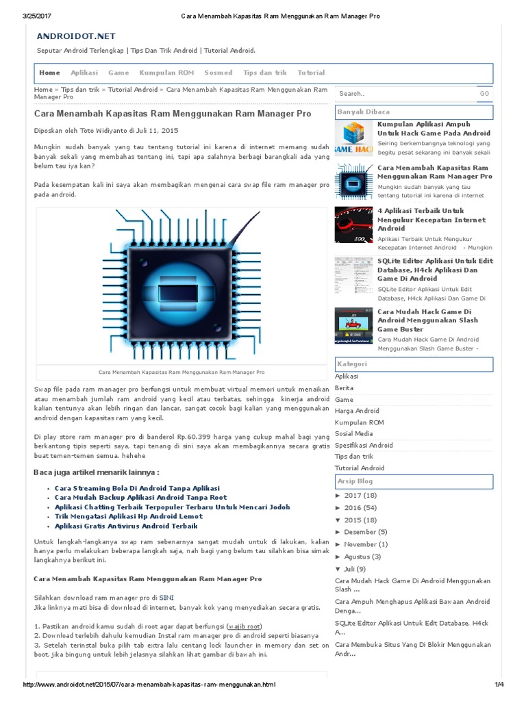 Cara Menambah Kapasitas Ram Menggunakan Ram Manager Pro PDF | PDF