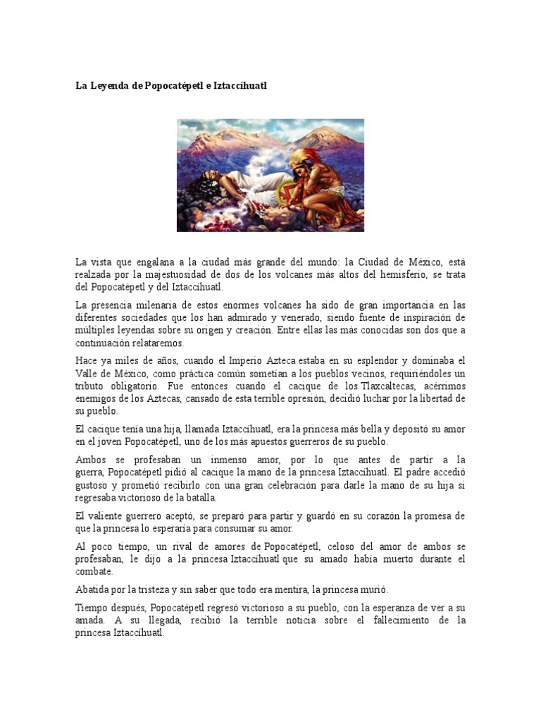 La Leyenda de Popocatépetl e Iztaccíhuatl | PDF | Religión y creencia ...