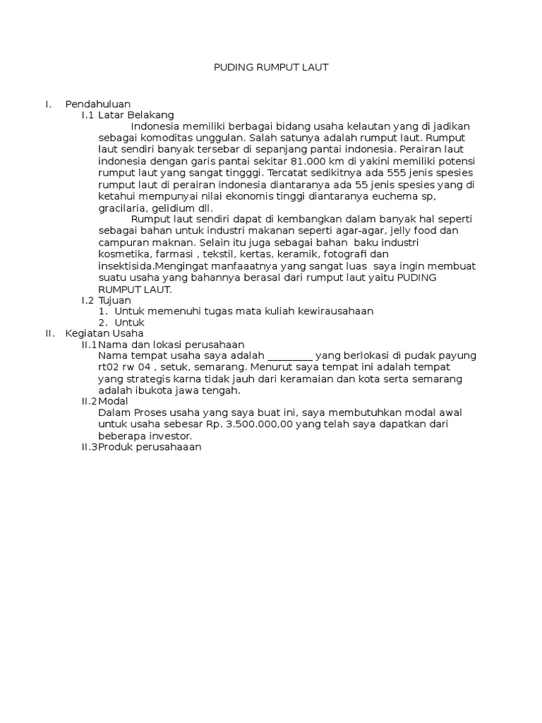 Puding Rumput Laut: Usaha Kreatif di Semarang | PDF | Griya & Taman