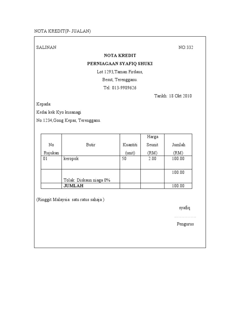 Nota Kredit (P - Jualan) | PDF