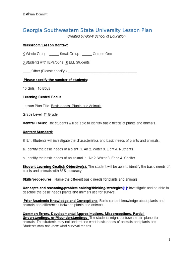 GSW Lesson Plan 2 Larsen Katlynn Bennett | PDF | Lesson Plan ...