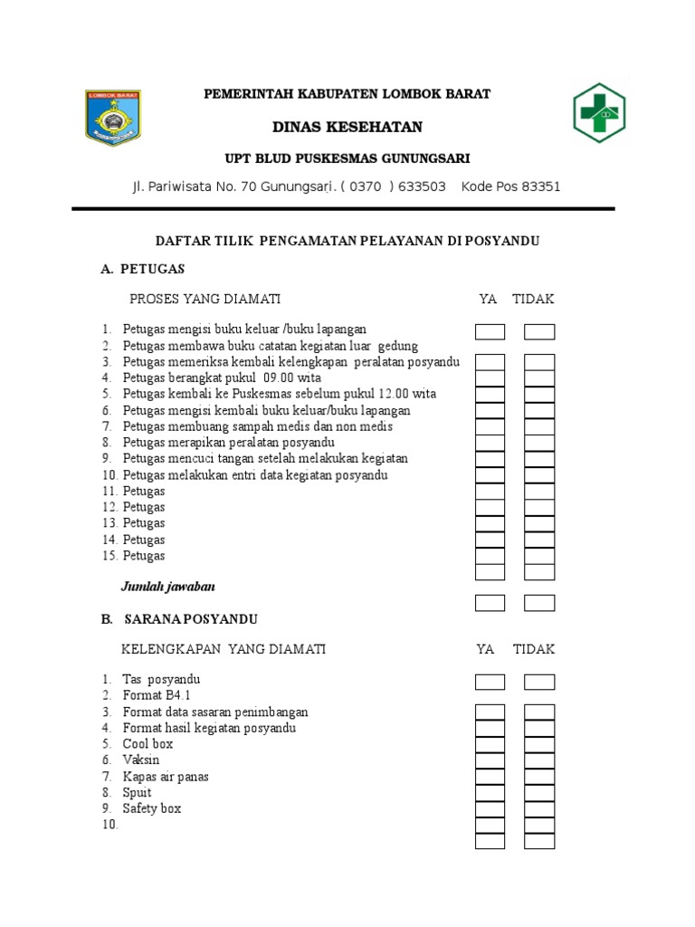 Daftar Tilik Posyandu | PDF