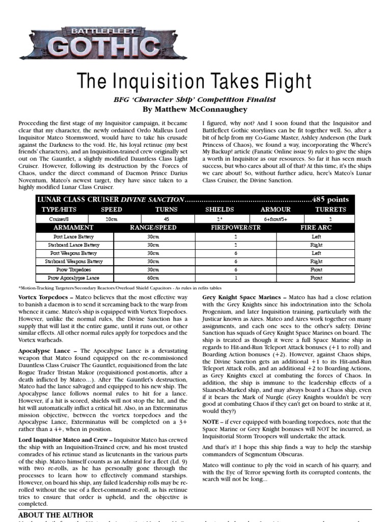 Battlefleet Gothic Heavy Cruiser of The Inquisition | PDF | Cruiser ...