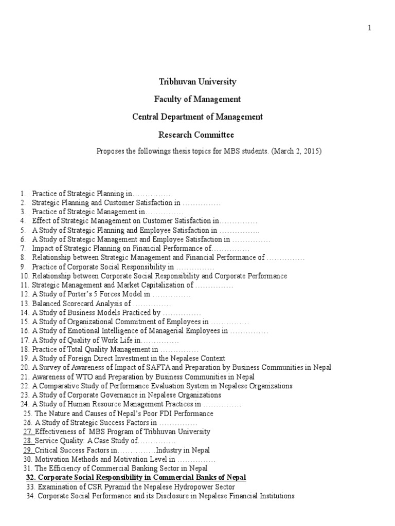 Topic For Dissertation Mbs | PDF | Corporate Social Responsibility ...