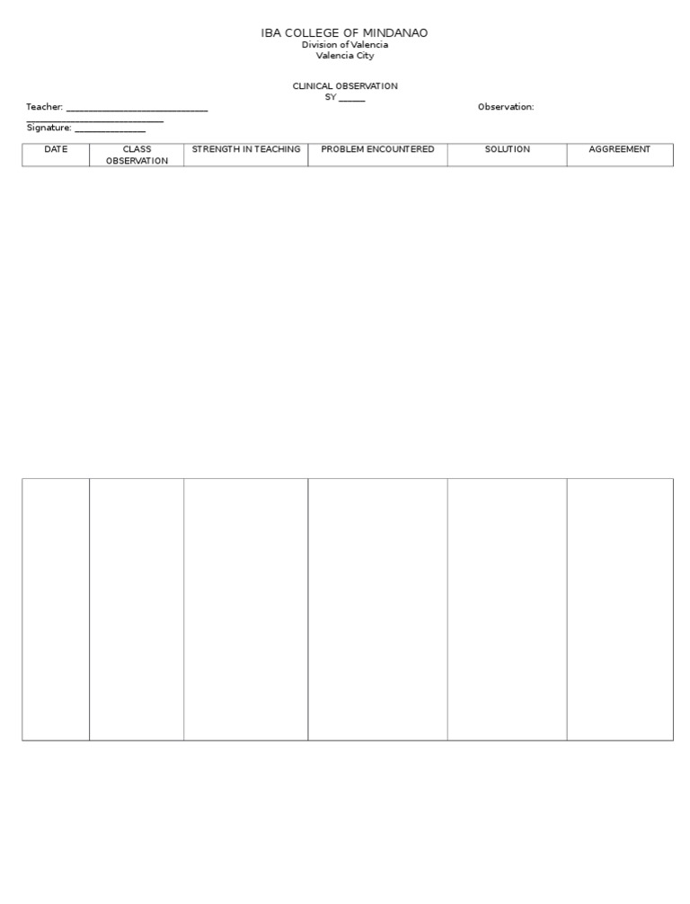 Clinical Observation Form Template | PDF