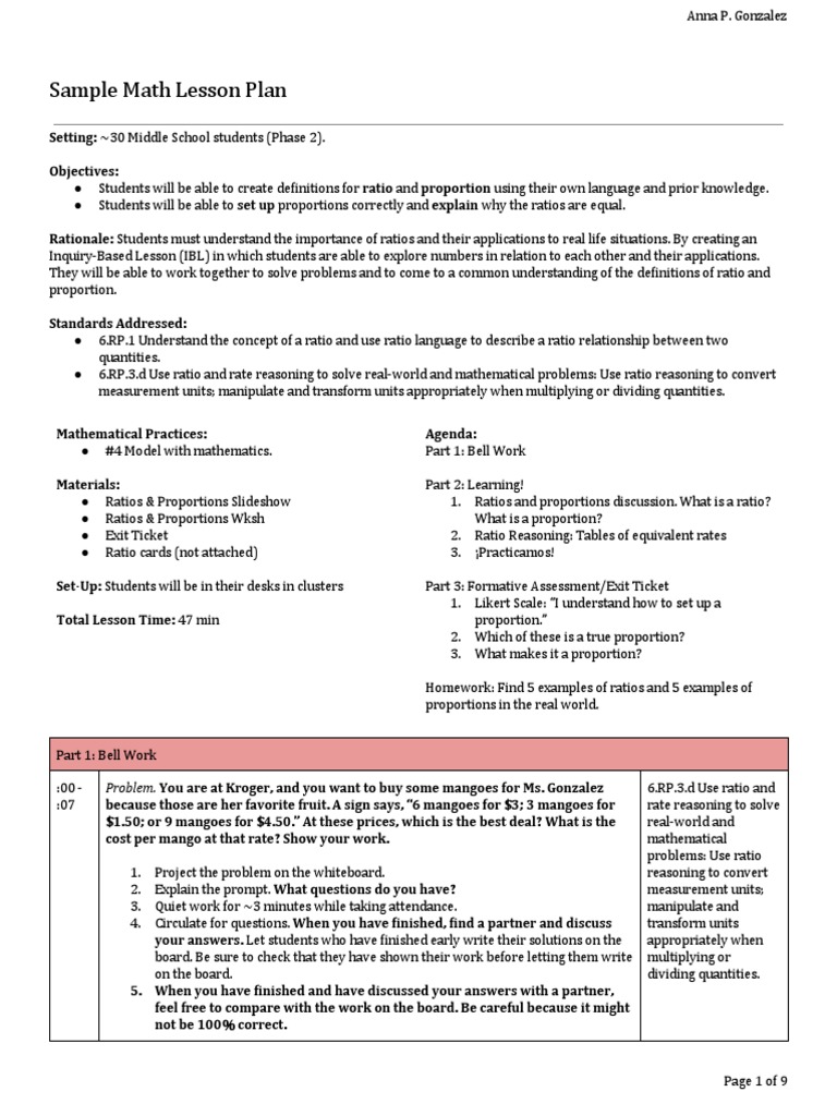 Middle School Ratios & Proportions Lesson | PDF | Ratio | Teaching ...