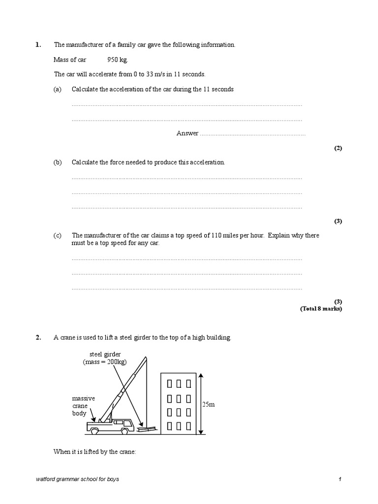 P2 Forces and Motion Questions | PDF | Kinetic Energy | Force