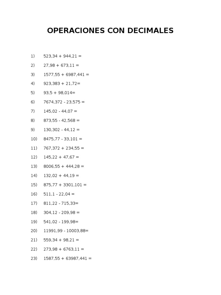 Operaciones Con Decimales | PDF