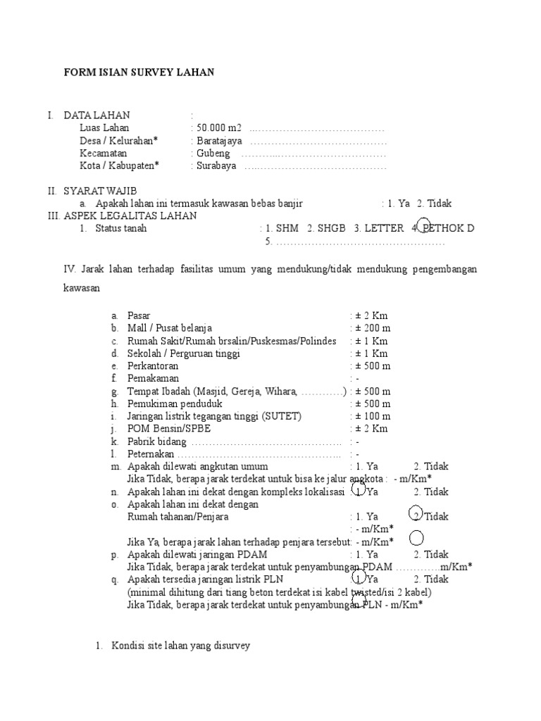 Form Isian Survey Lahan-1 | PDF