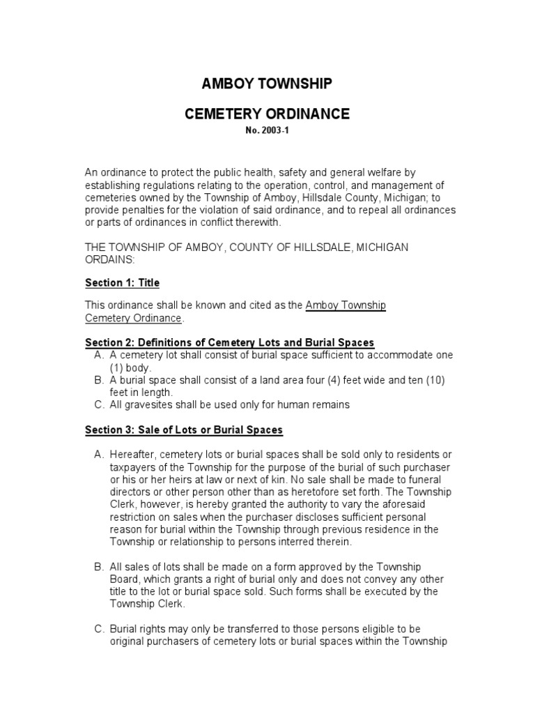 Cemetery Ordinance 20031 | Burial | Cemetery