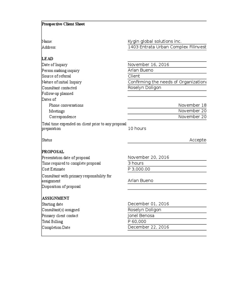 Prospective Client Sheet | PDF | Business
