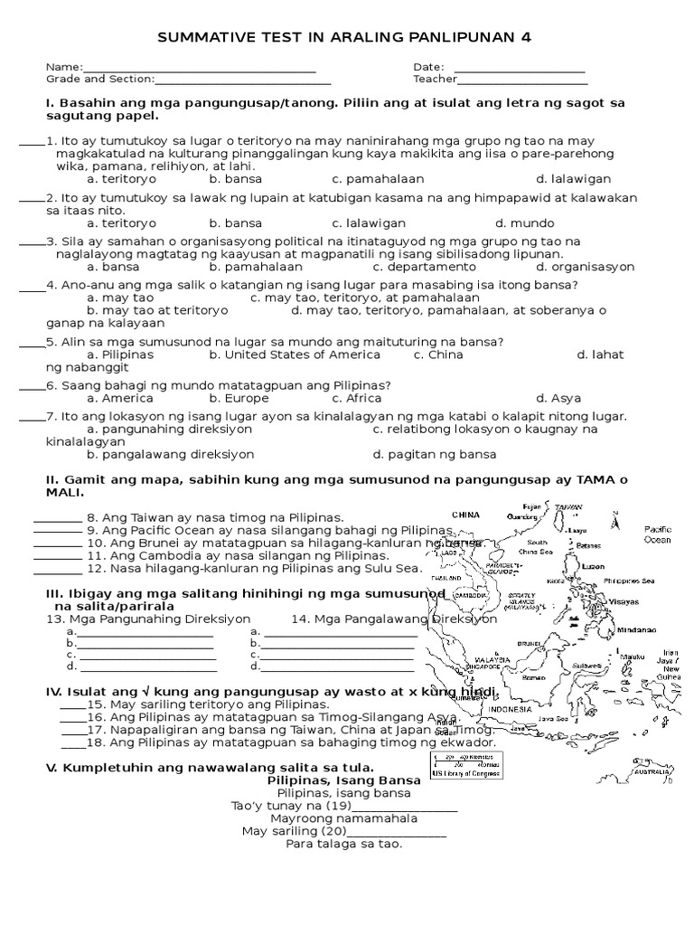 AP QUIZ Grade 4 Q1 | PDF