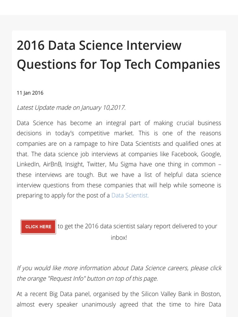 Data Science Interview Questions | PDF | Apache Hadoop | Apache Spark