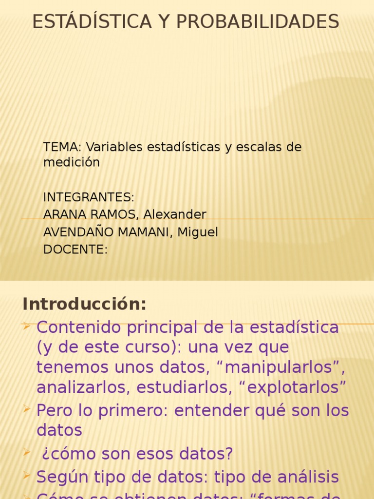 Variables Estadísticas y Escalas de Medición | PDF | infinito ...