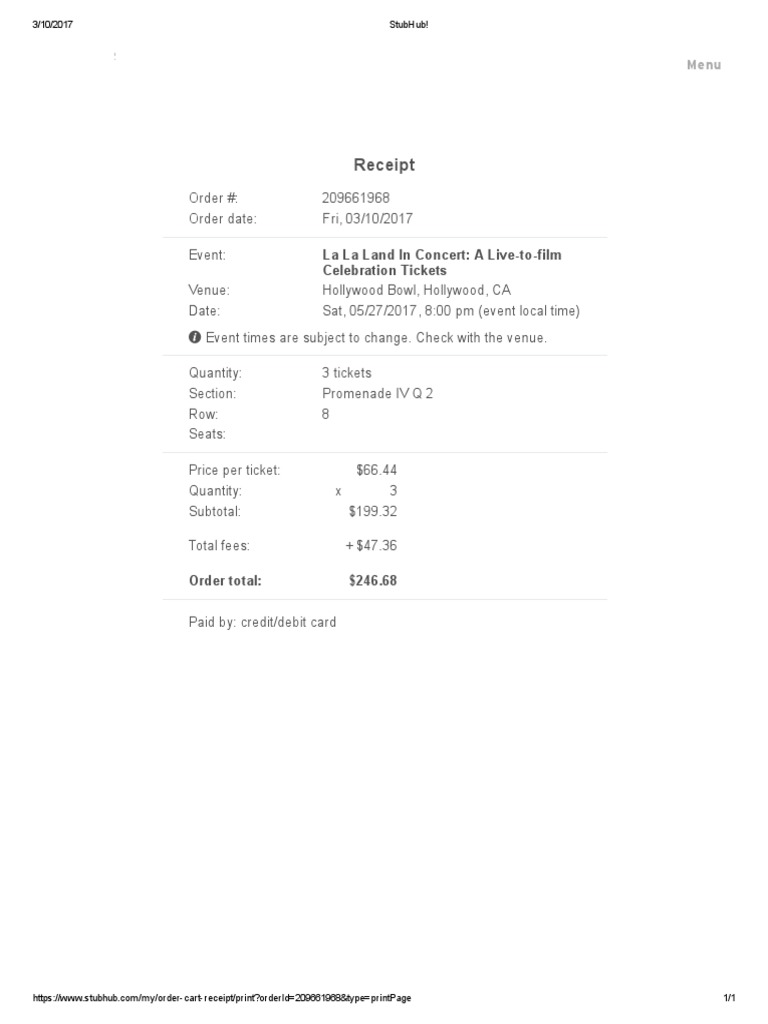 Receipt: Stubhub Where Fans Buy & Sell Tickets Menu | PDF | Earthquakes ...