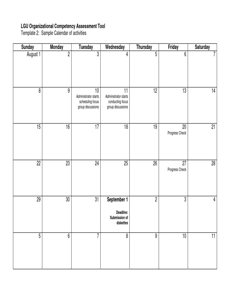 Template 2: Sample Calendar of Activities: LGU Organizational ...