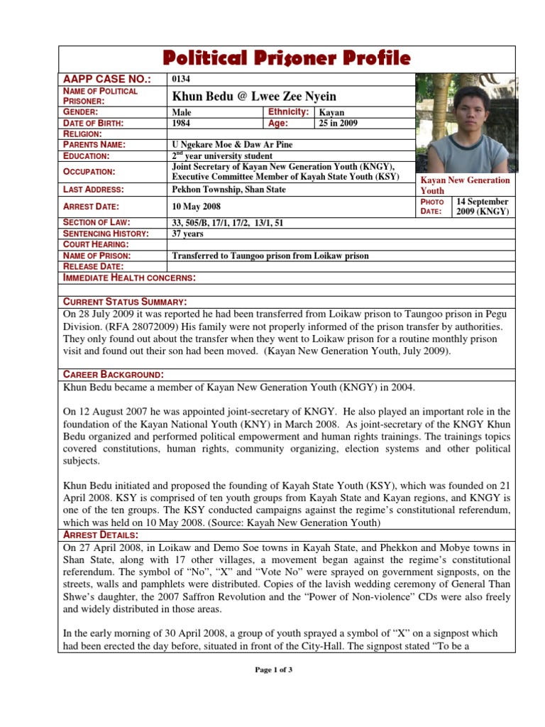 Khun Bedu Aka Lwee Zee Nyein Bio Updated Feb 2010 | PDF | Applied ...