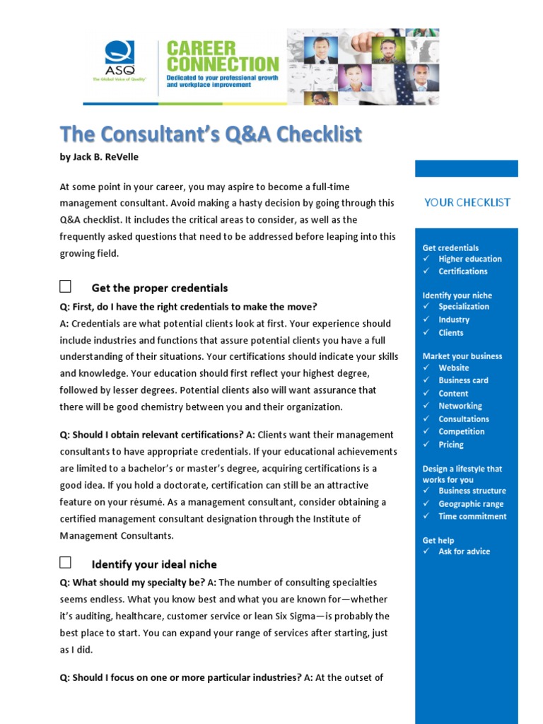 A Consultants Checklist | PDF | Professional Certification | Consultant
