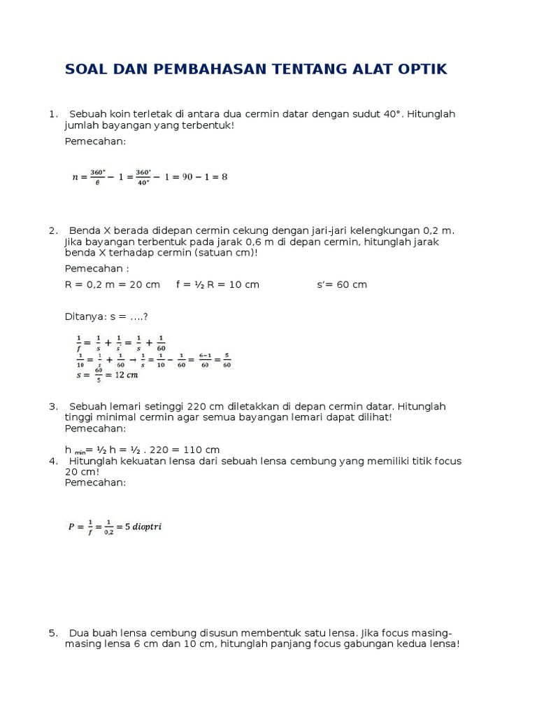 Soal dan Pembahasan Alat Optik | PDF