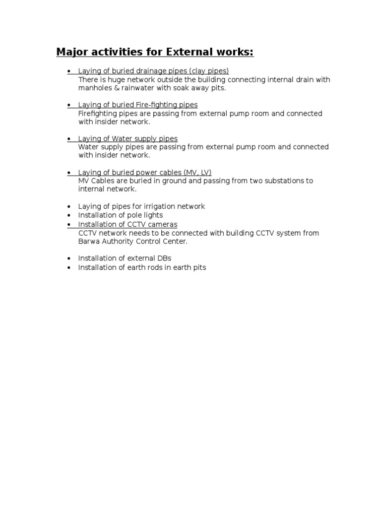 Major Activities For External Works | PDF