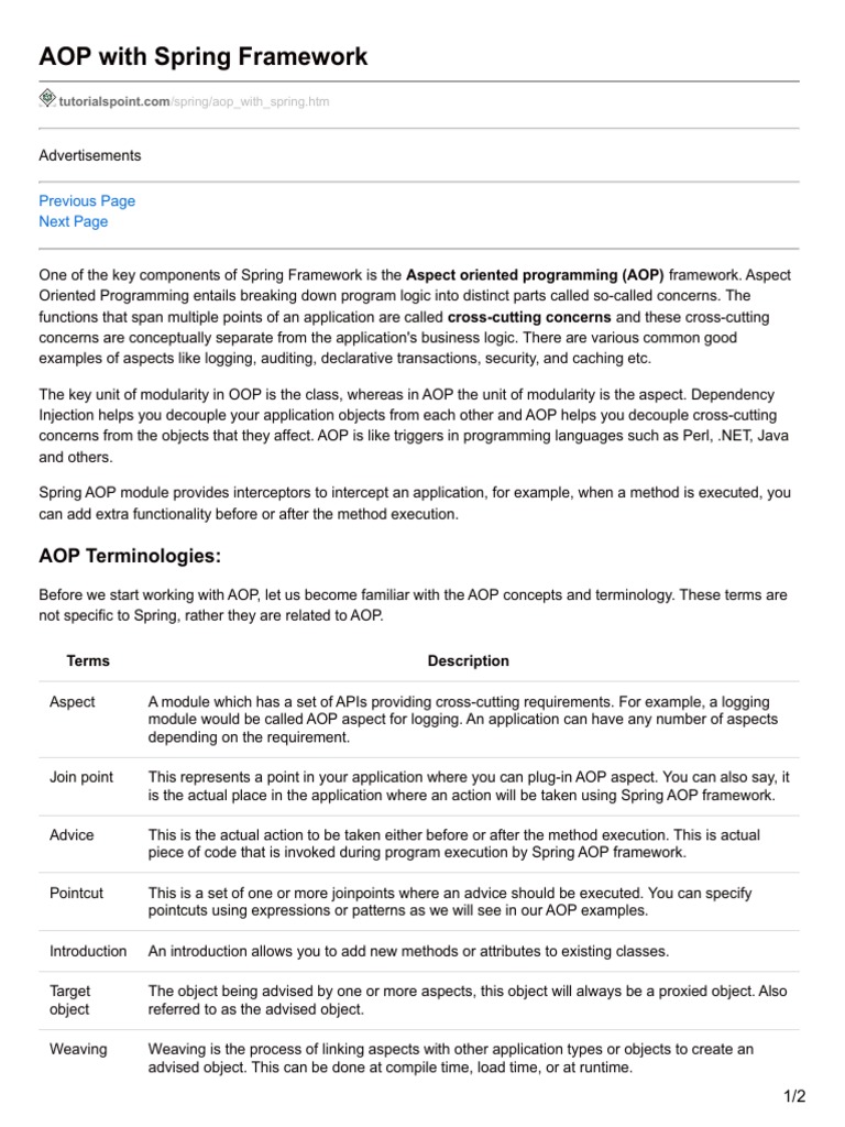 An Introduction To Aspect Oriented Programming Aop With Spring Framework Pdf Spring