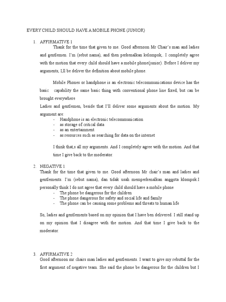 Debate: Kids and Mobile Phones | PDF | Mobile Phones | Communication