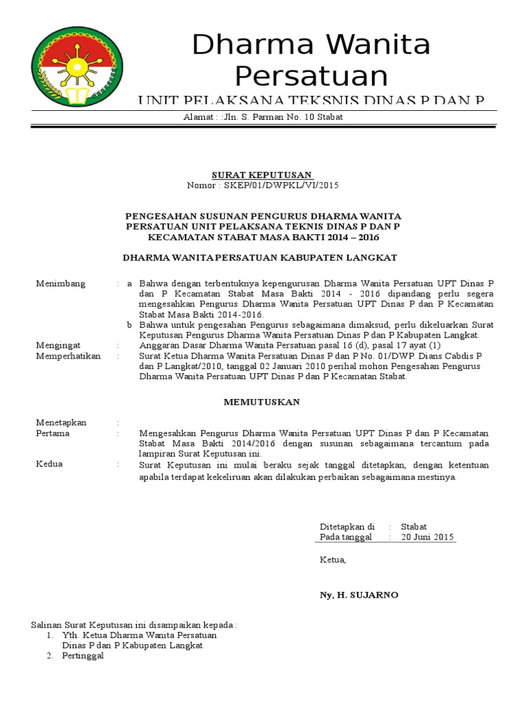 Surat Keputusan Dharma Wanita | PDF