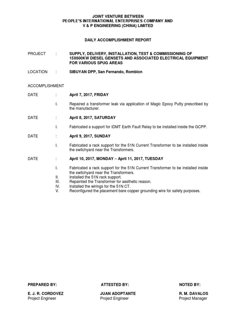 Accomplishment Report | PDF | Electrical Substation | Power Engineering