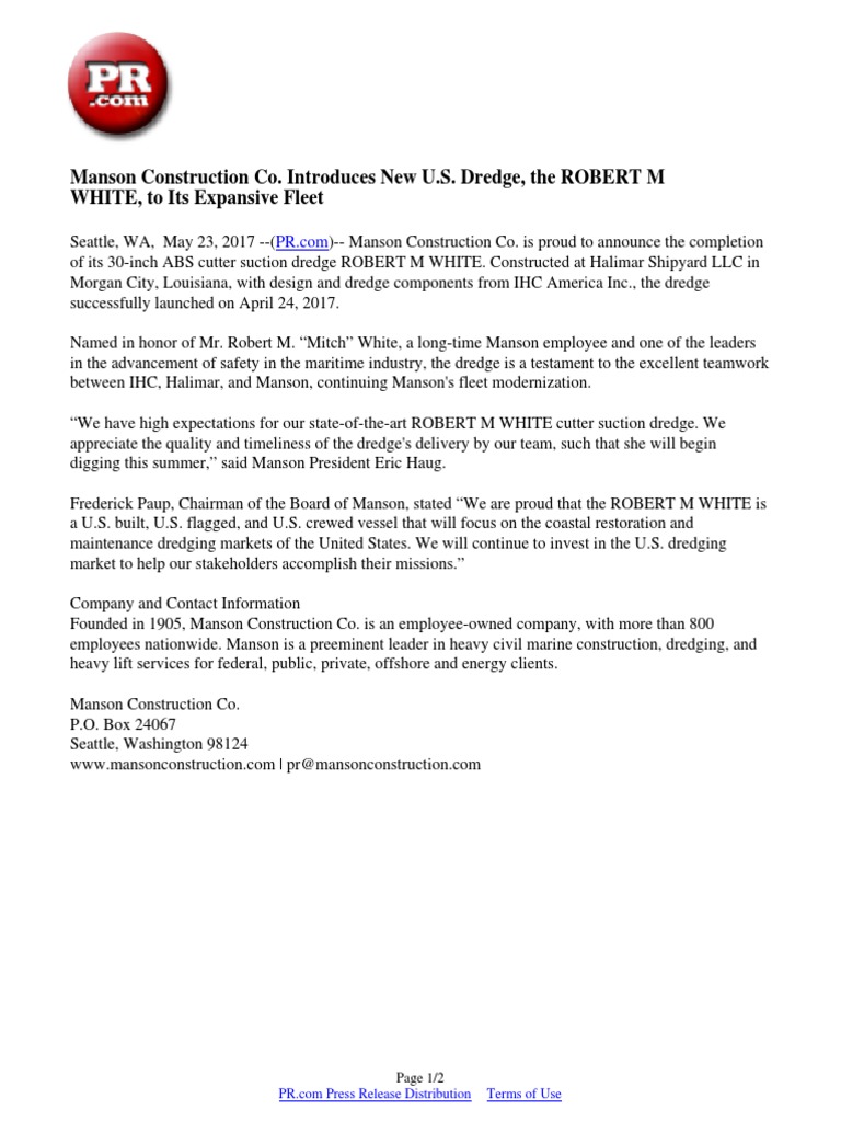 Manson Construction Launches New Dredge | PDF | Dredging | The United ...