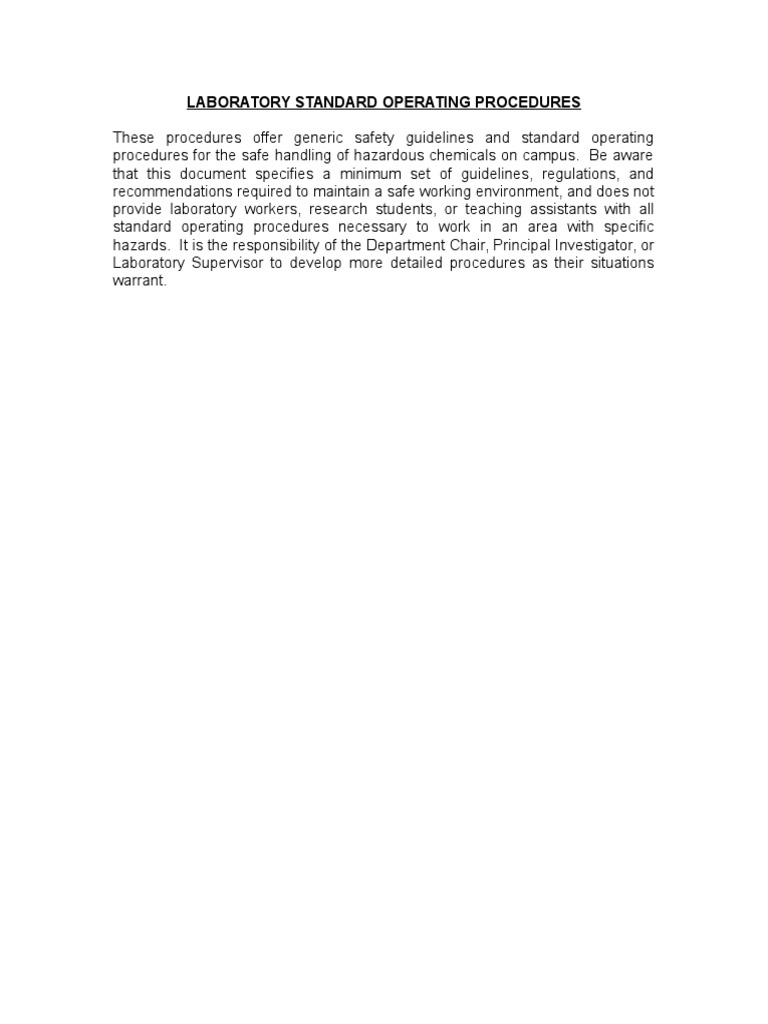 Risk Management Laboratory Standard Operating Procedures | PDF ...
