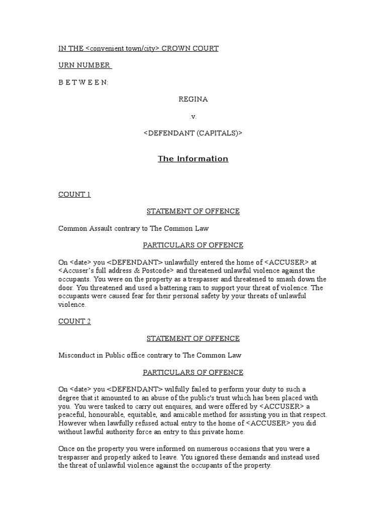 Private Prosecution Indictment | PDF | Prosecutor | Crime & Violence