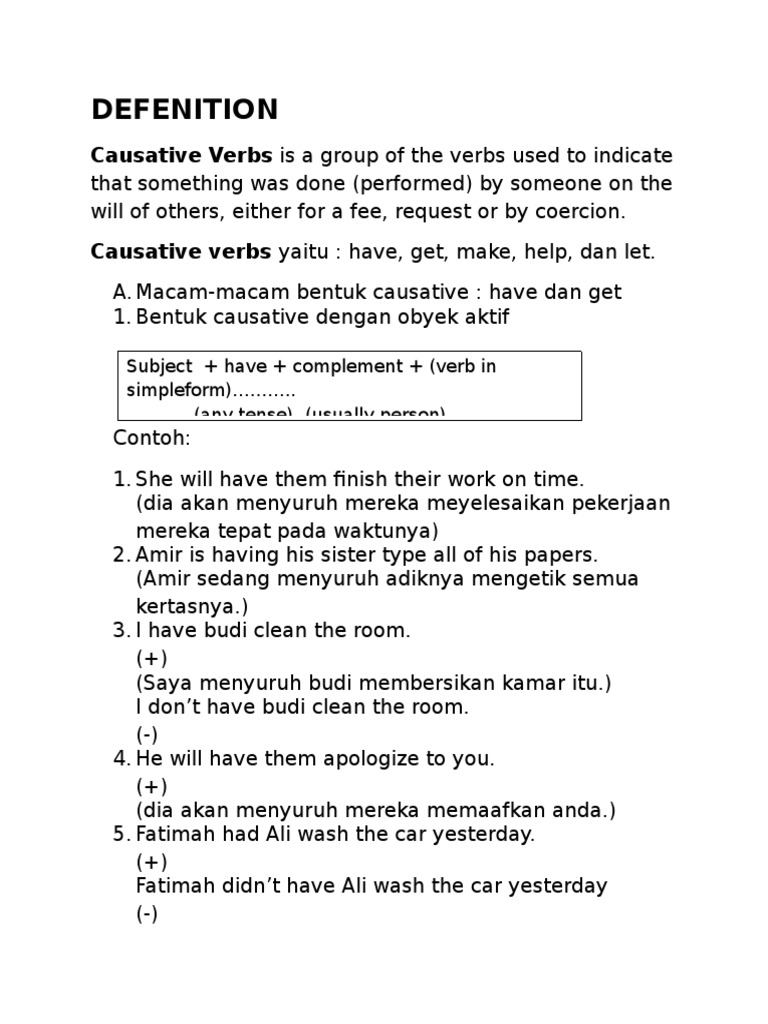 Defenition: Causative Verbs Is A Group of The Verbs Used To Indicate | PDF | Verb | Semantic Units
