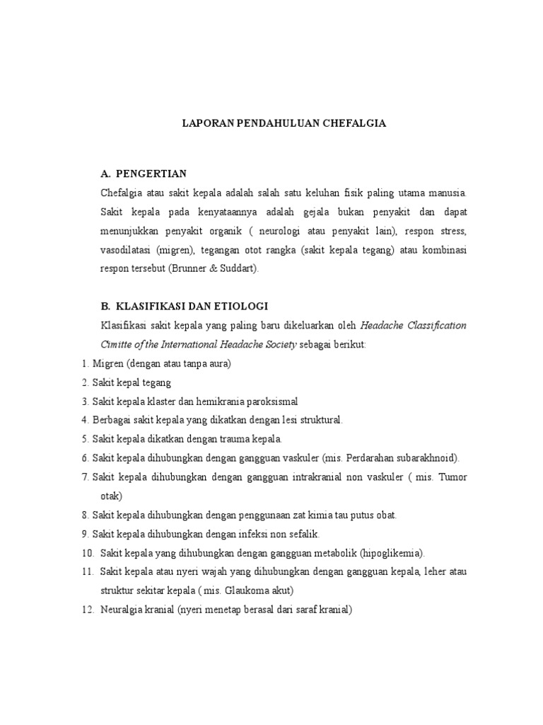 Laporan Pendahuluan Saraf (Cephalgia) | PDF