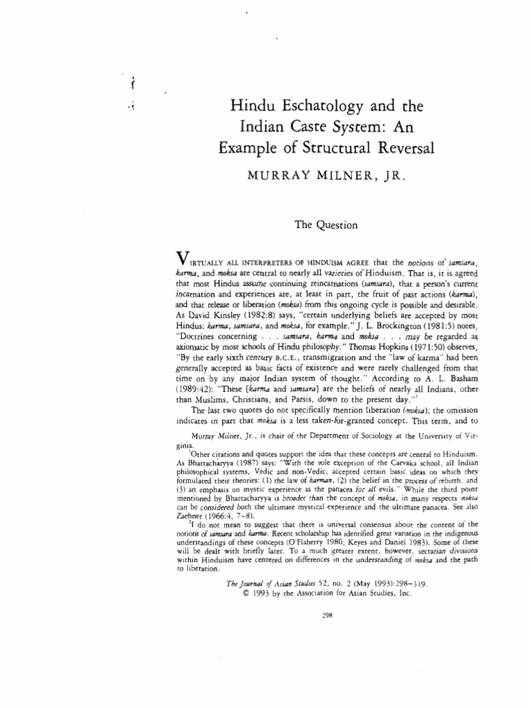 Murray Milner - Hindu Eschatology and The Indian Cast System | PDF
