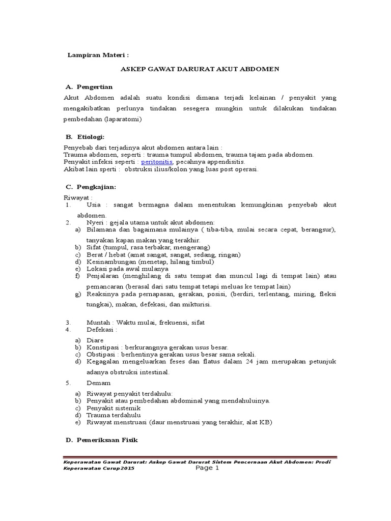 Materi Askep Gawat Darurat Akut Abdomen | PDF