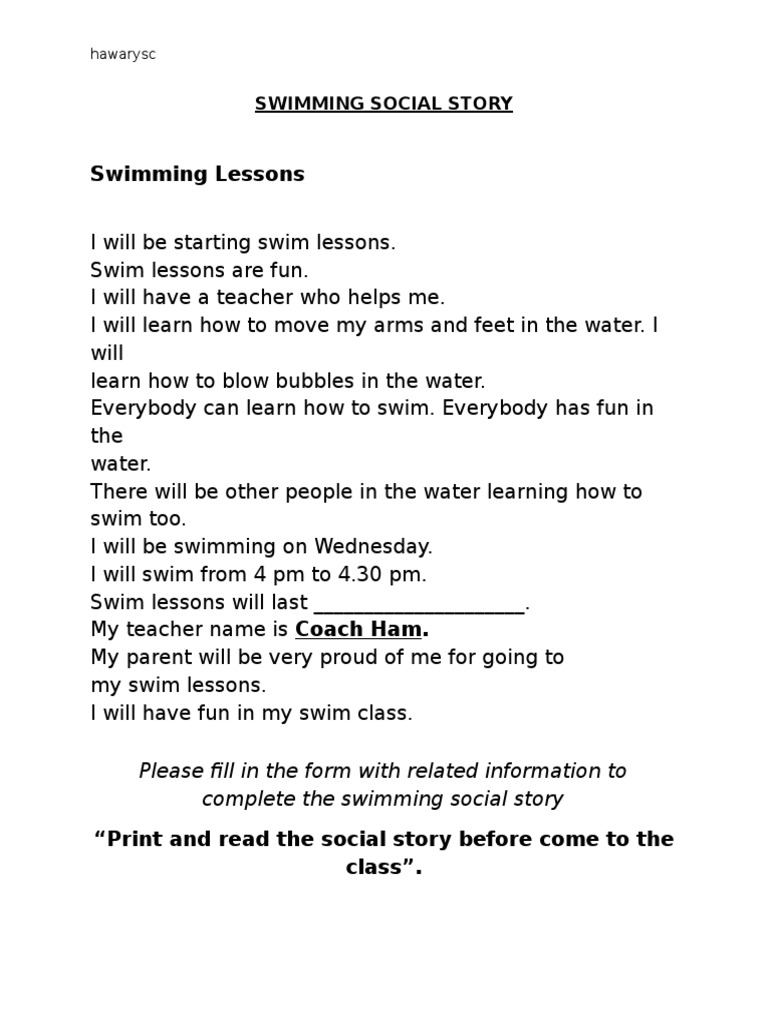 Swimming Social Story (1) - Aqil | PDF