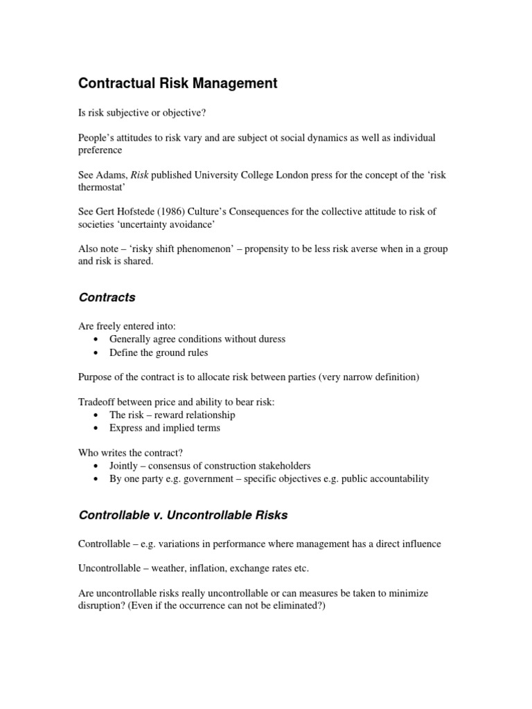 Contractual Risk Management | PDF | Social Science