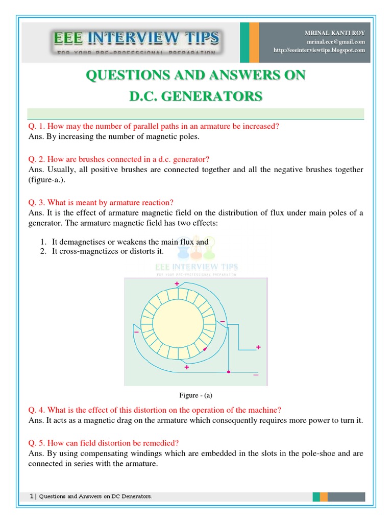 37 Question & Answers On DC Generators | PDF | Electric Generator ...