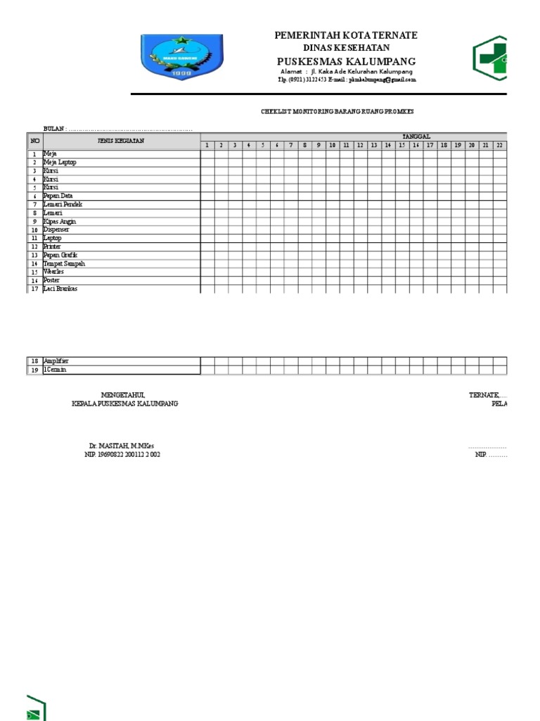 Cheklist Monitoring Barang | PDF