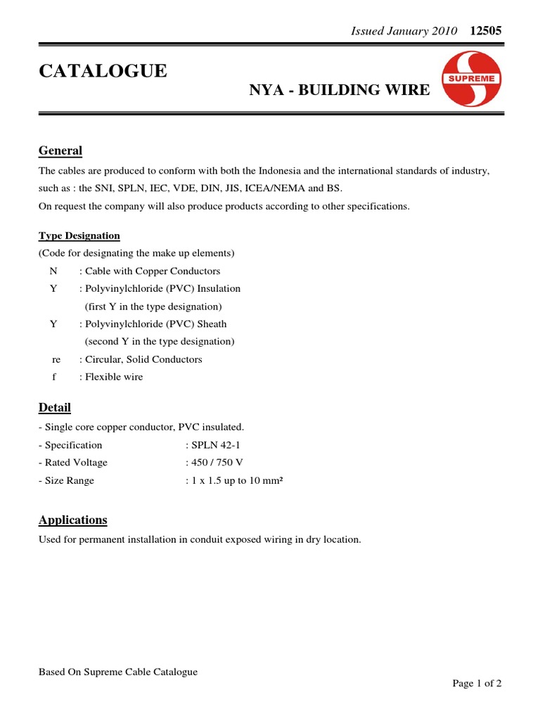Supreme NYA Building Wire Catalogue | PDF