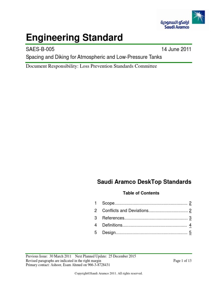 SAES-B-005, Spacing and Diking For Atmospheric and Low-Pressure Tanks ...